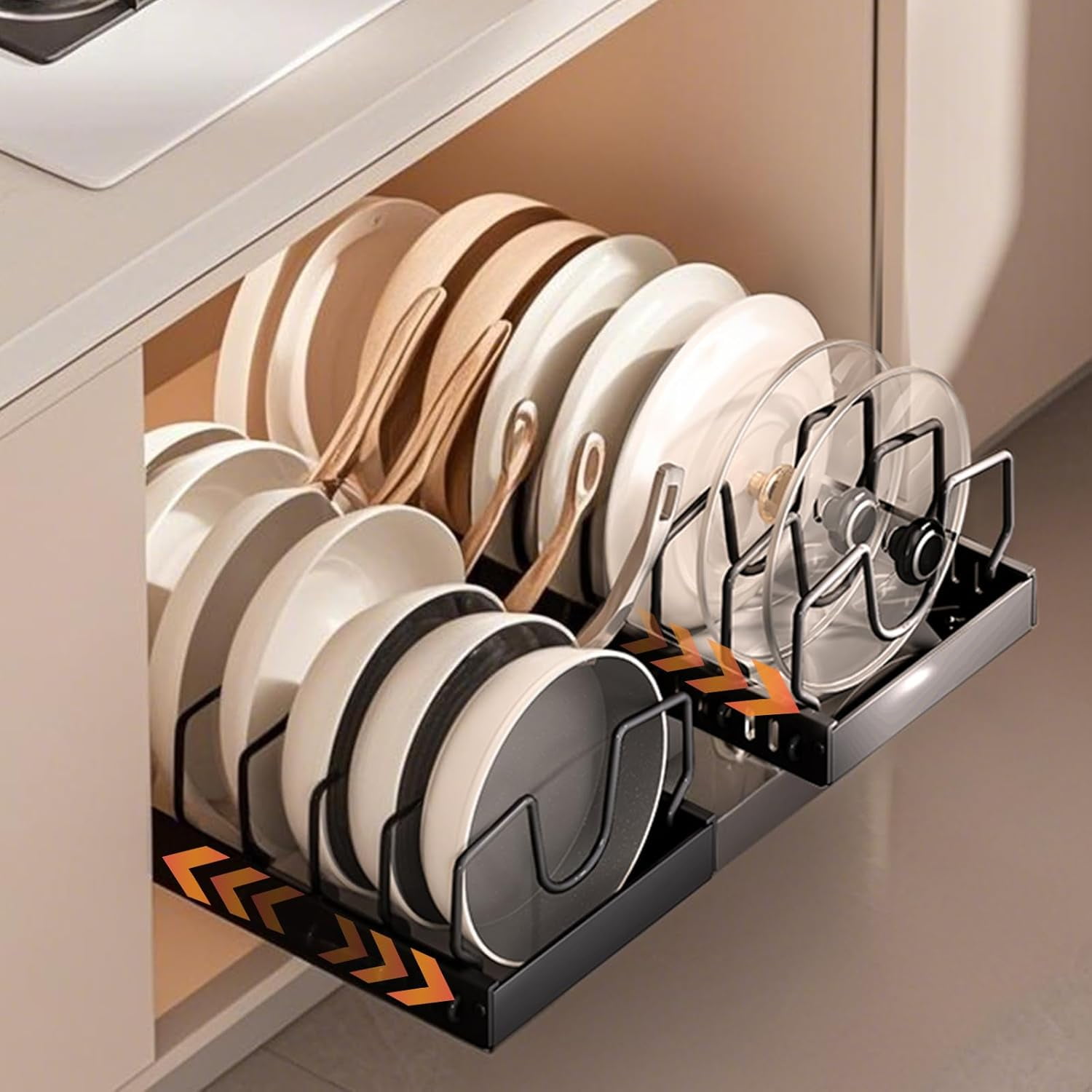 Pots and Pans Organizer Under Cabinet 2 Pack, Pull-Out Cabinet ...
