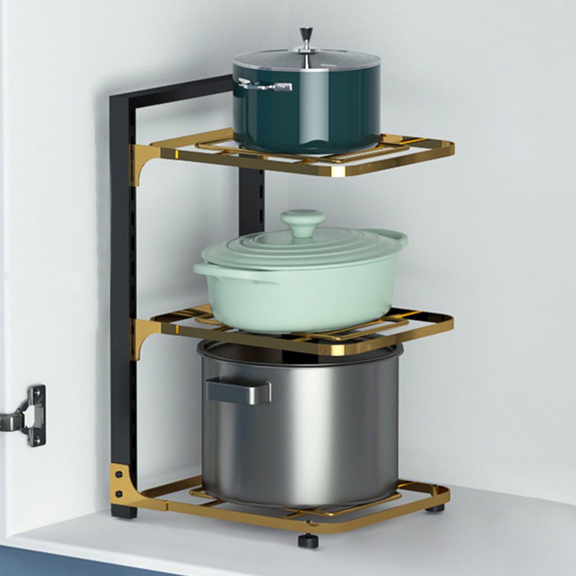 Pots and Pans Organizer for Cabinet 3 Tier Adjustable Cabinet Pan ...