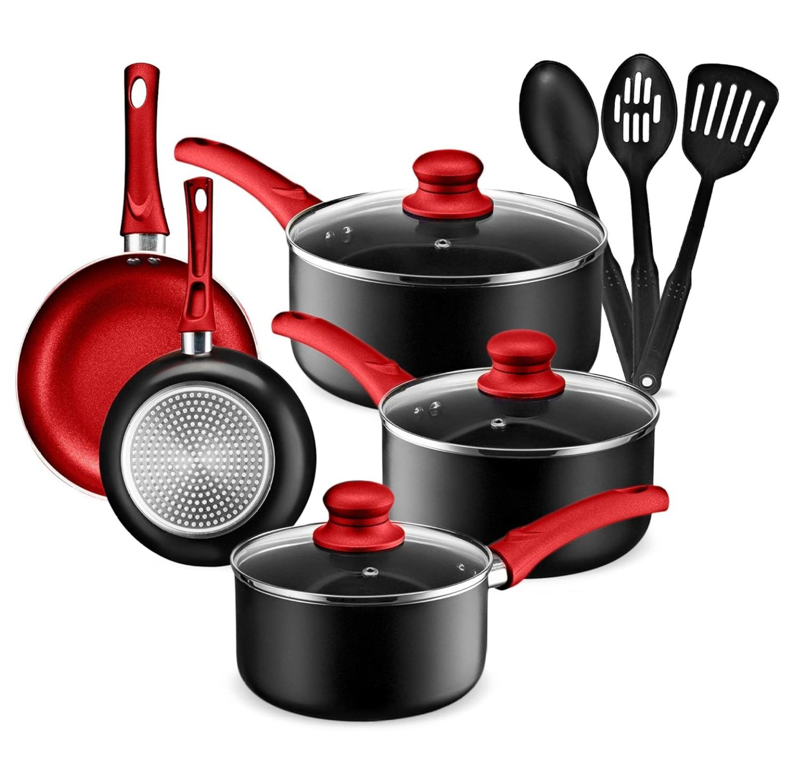 Pots and Pans Set, Aluminum Nonstick Cookware Set, Fry Pans, Casserole ...
