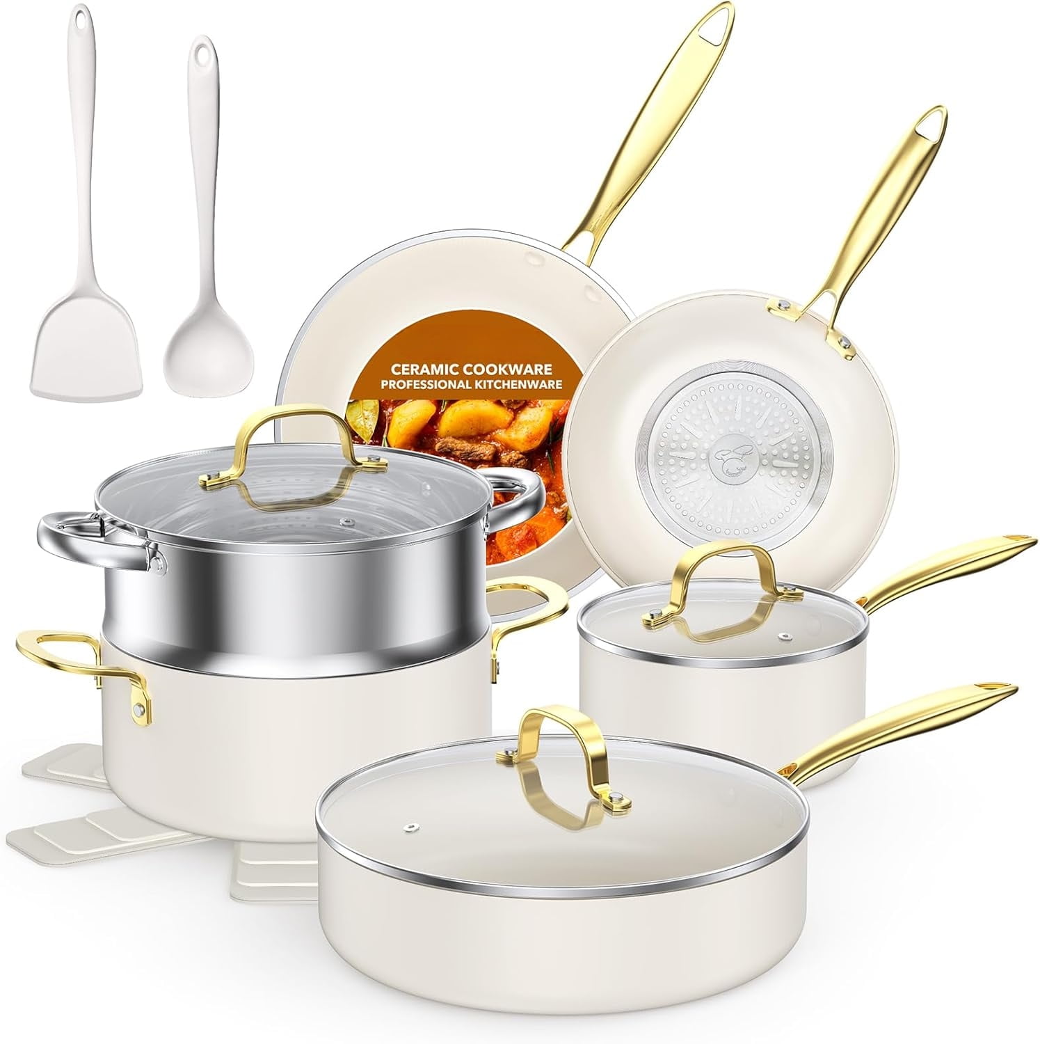 Pots and Pans Set Non Stick 11-Piece, Ceramic Cookware Sets, Induction ...