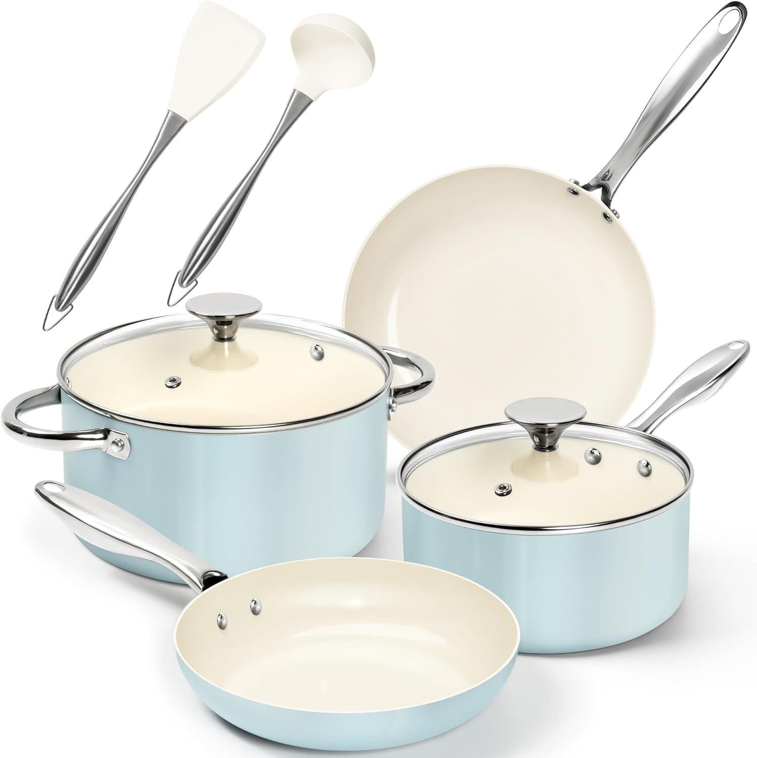 Pots and Pans Set - Nonstick Ceramic Cookware Set, 8-Piece Healthy ...