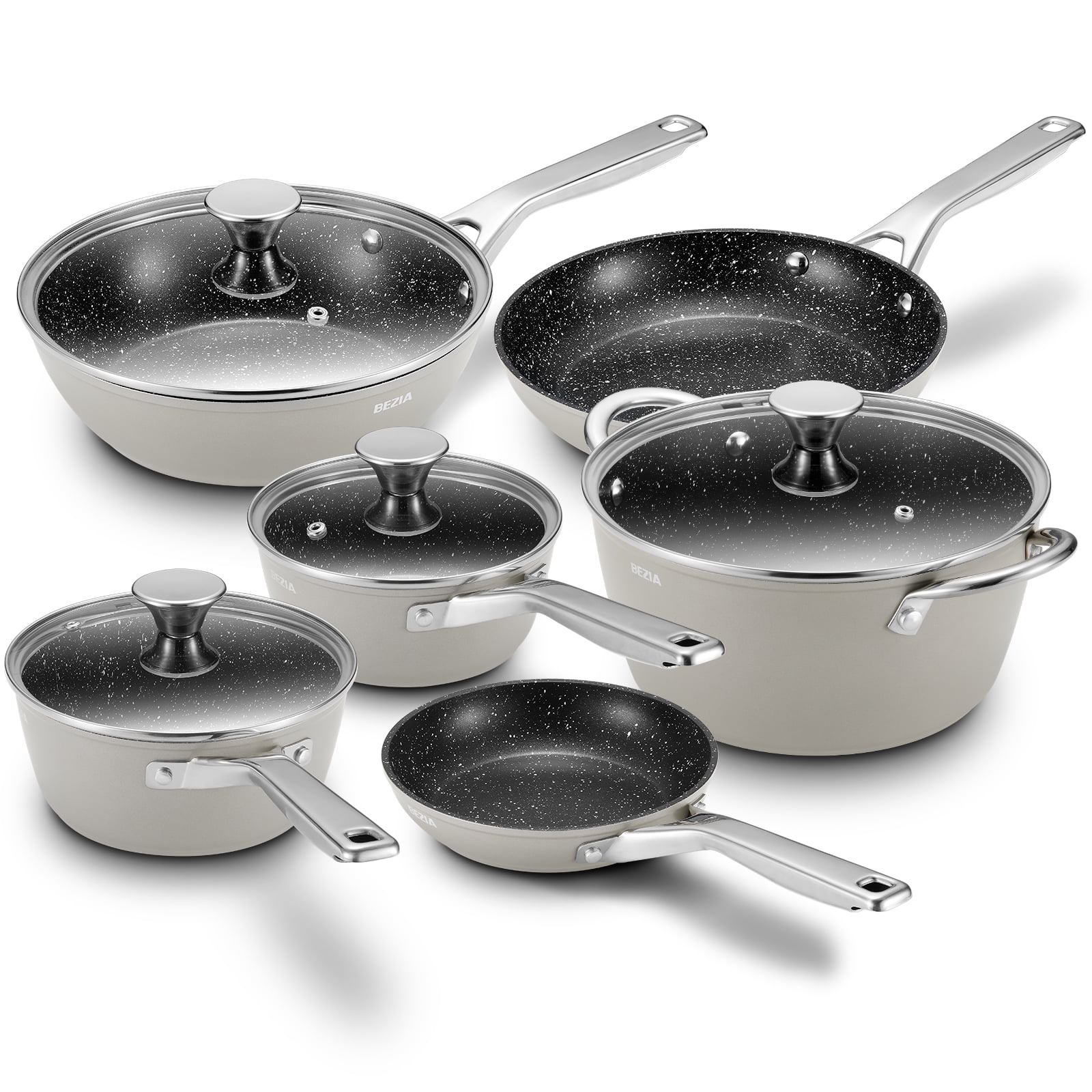 BEZIA 10-Piece Nonstick Pots & Pans Set, Induction & All-Stove Cookware ...