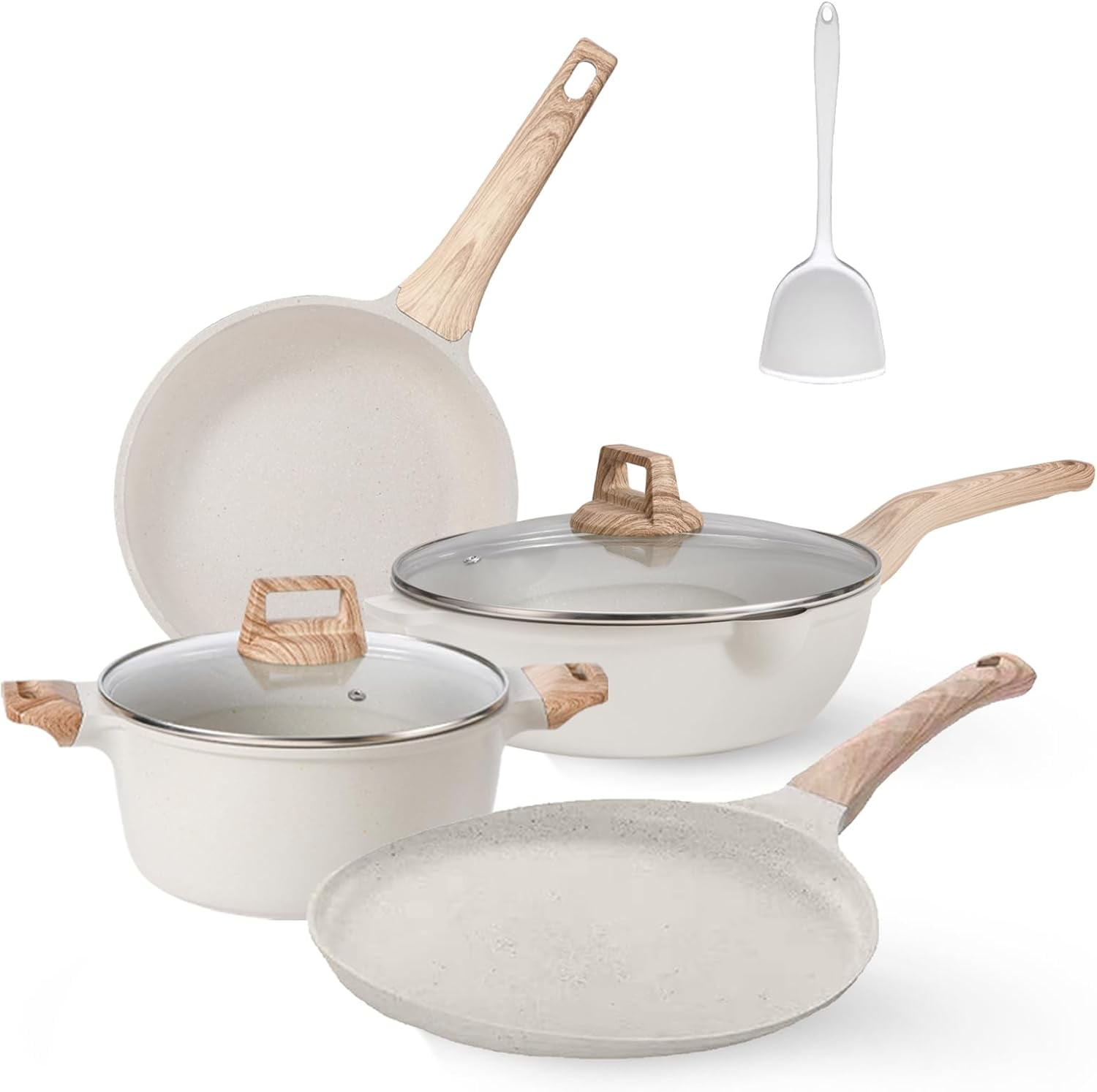 Pots and Pans Set, White Nonstick Induction Cookware Sets with Stay ...