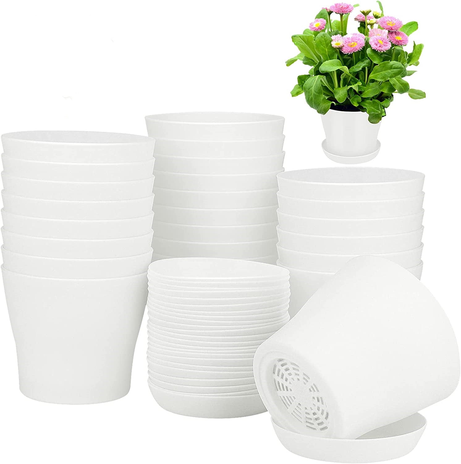 Pots for Plants, 8 Pack 4.8 inch Plastic Planters with Multiple ...
