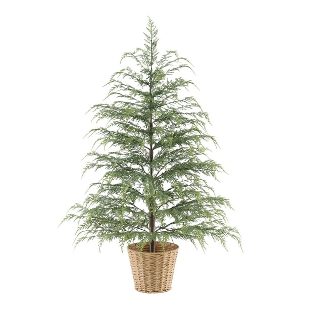 Potted 4ft Pre-Lit Twinkle LED Cypress Artificial Christmas Tree, Green, 100 LED, by My Texas ...