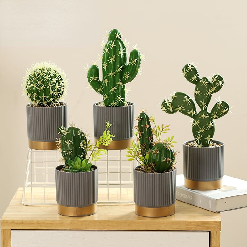 Potted Cactus Bonsai Potted Indoor Planters Artificial Succulent Faux ...
