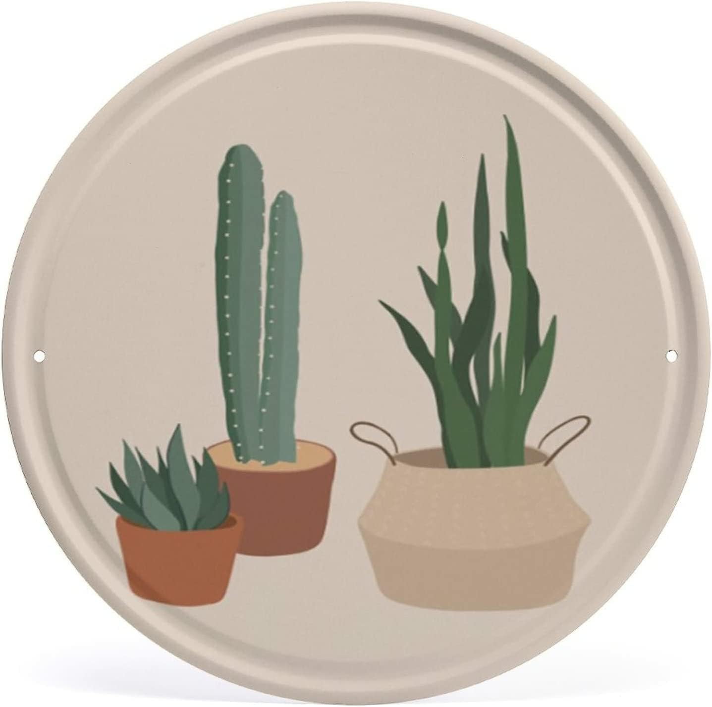 Potted Cactus Round Metal Tin Signs Desert Cactus Artwork Retro Decor ...