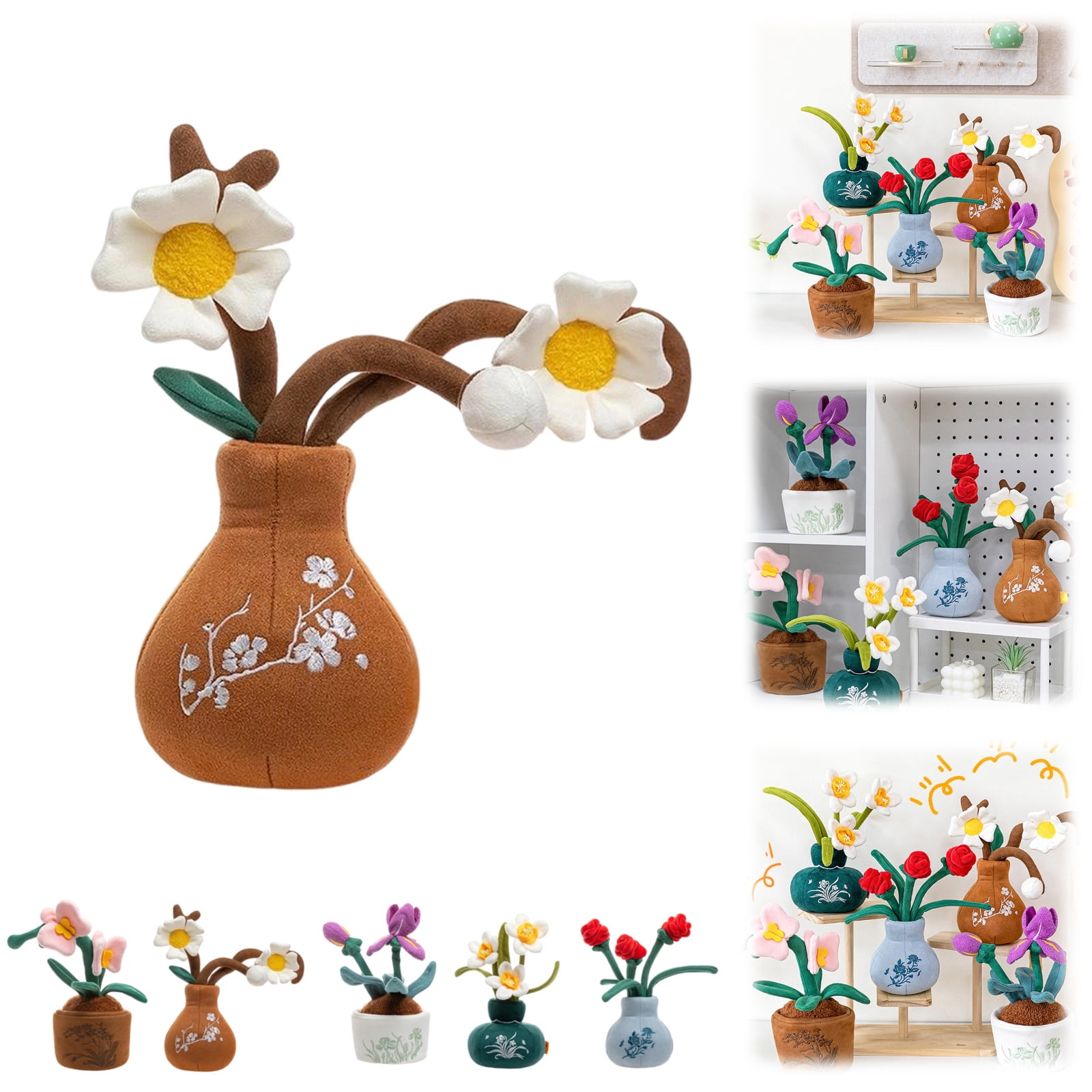 Potted Flower Plush White Plum Blossom Plant Stuffed Animals for Kids ...