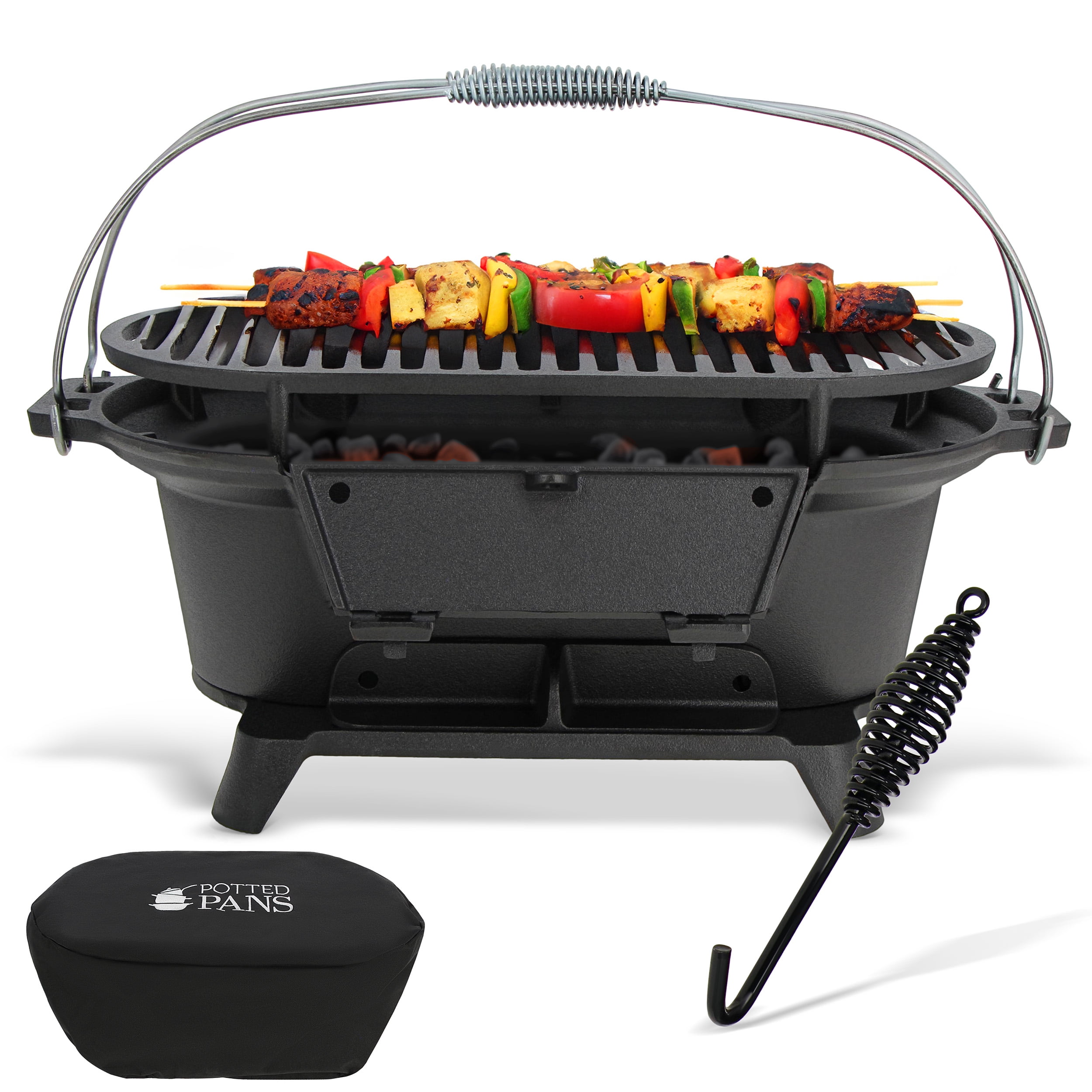 Potted Pans Mini Tabletop BBQ Hibachi Grill - Portable Cast Iron with ...