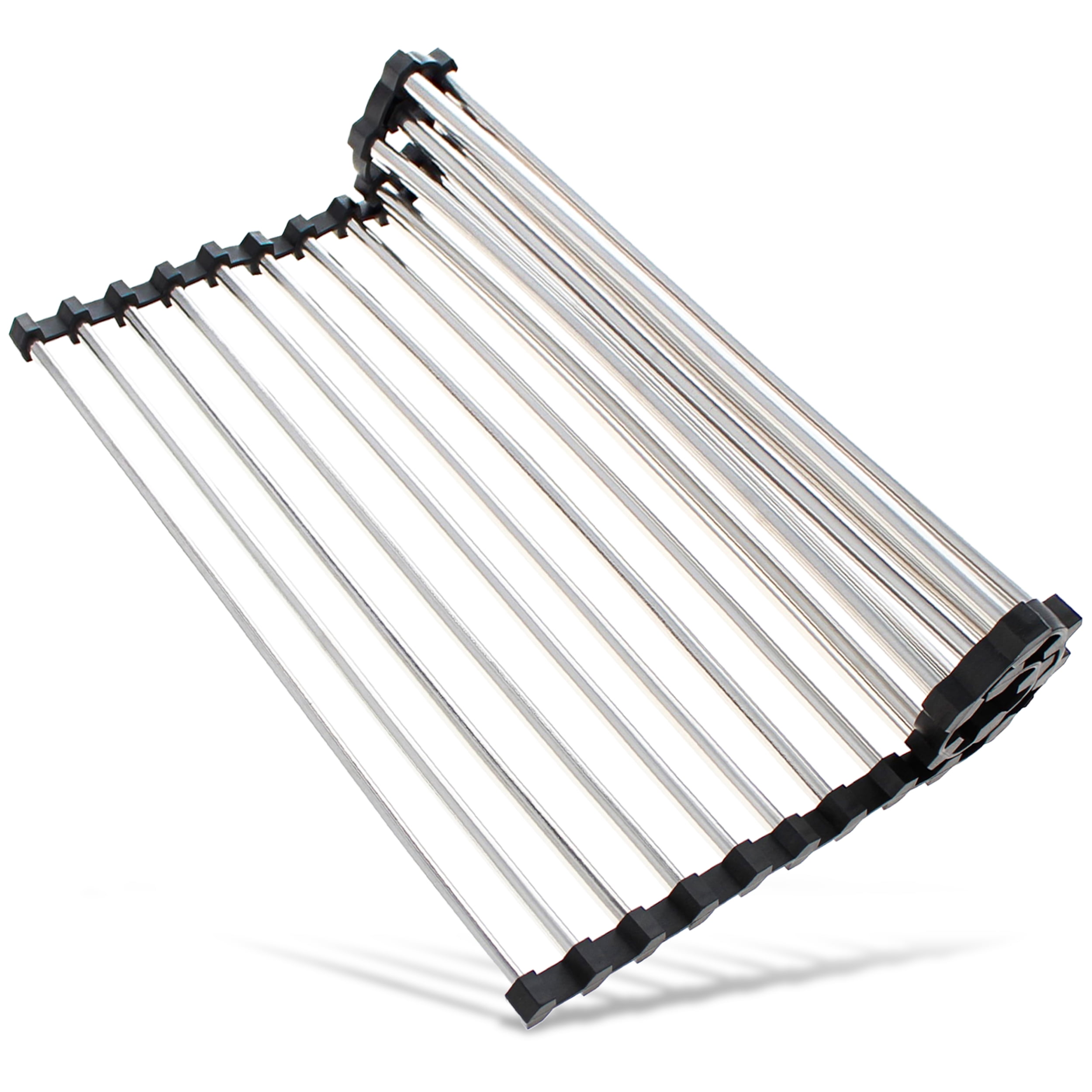 Potted Pans Roll Up Dish Drying Rack - Steel 18 Tube Over Sink Dish ...