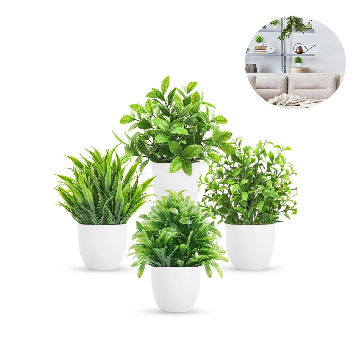 Potted Plants,4Pack Durable Mini Artificial Greenery Potted Plants for ...