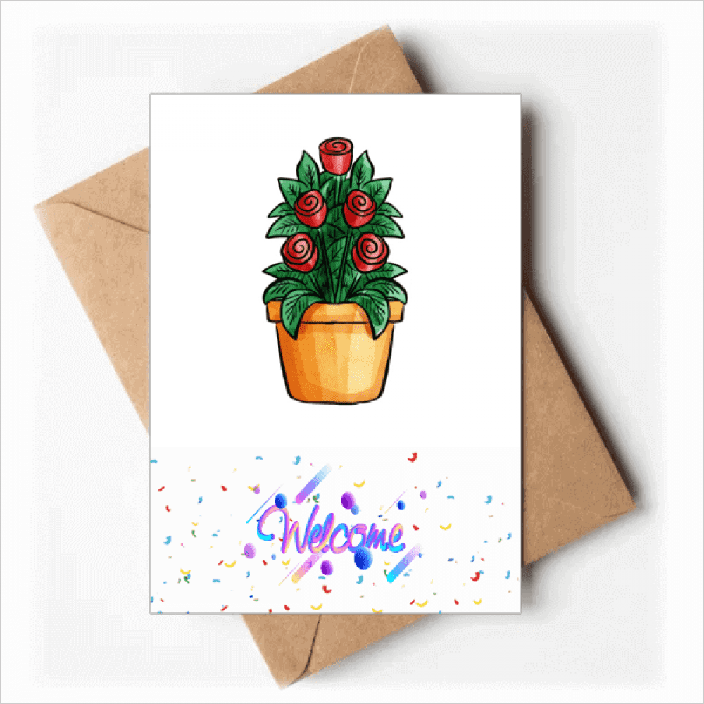 Potted Rose Cartoon Art Deco Fashion Welcome Back Greeting Cards ...