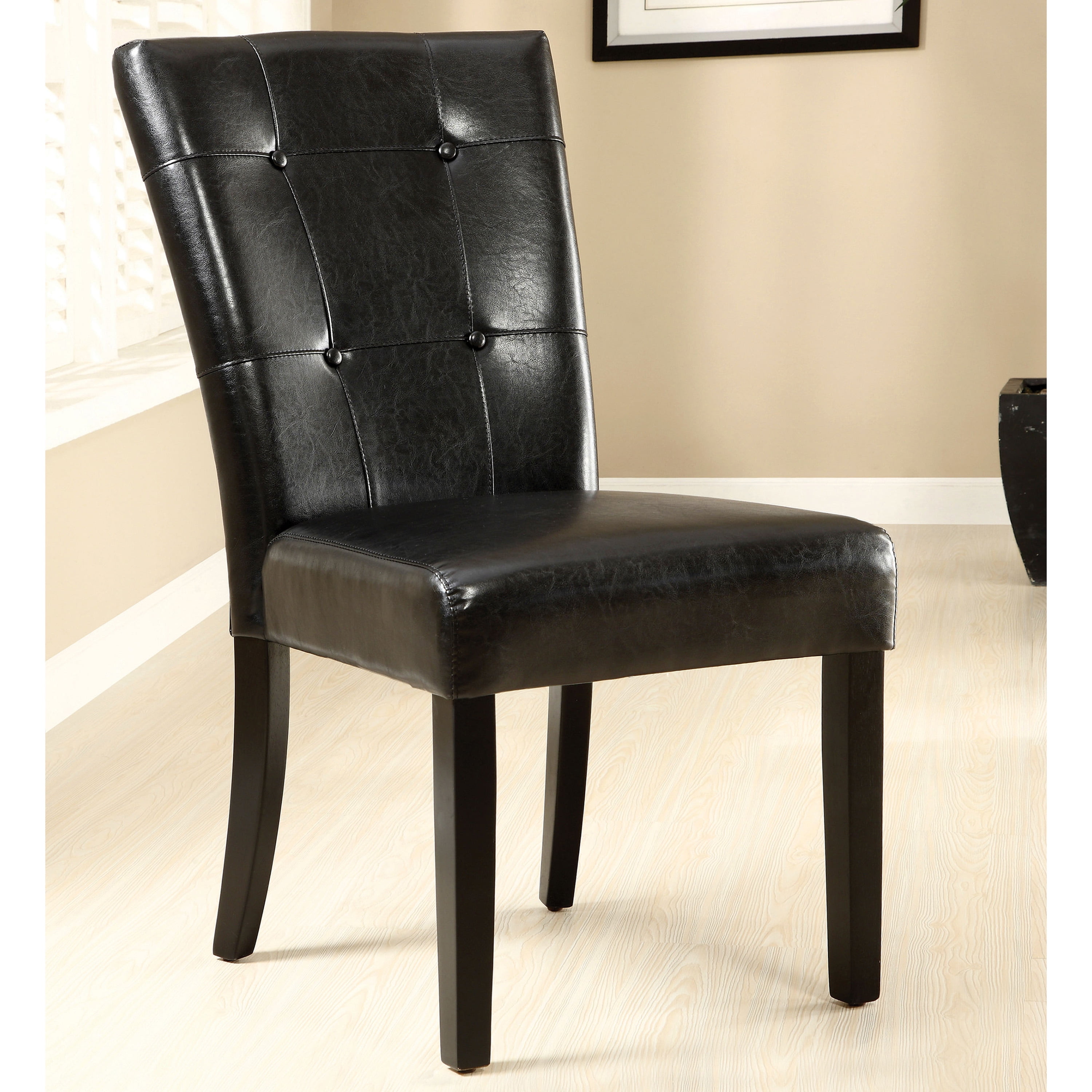 Potter Tufted Back Faux Leather Side Chairs, Set of 2, Black and ...
