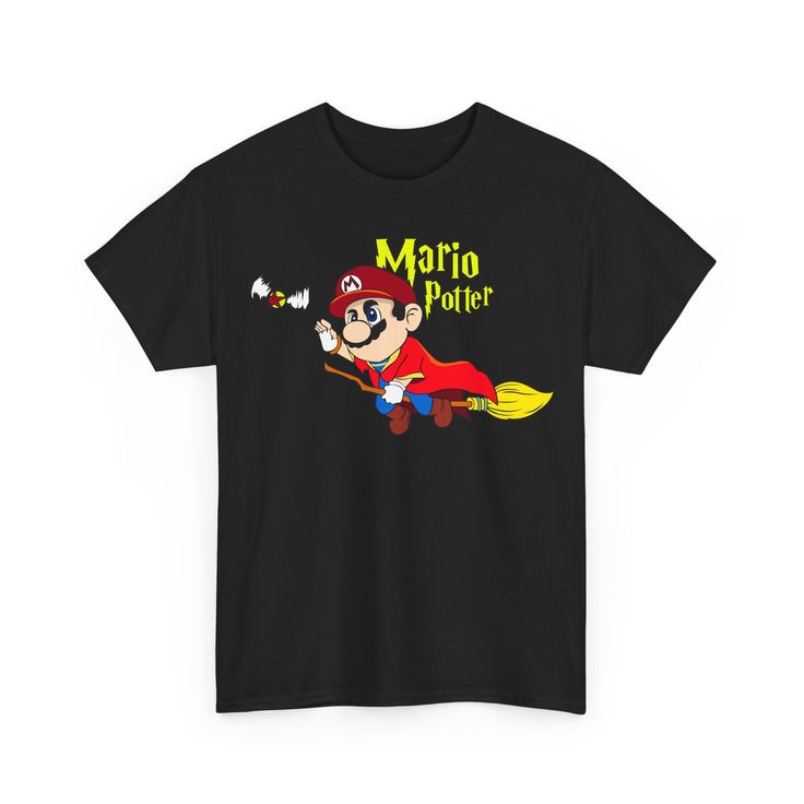 Potter and Mario T-shirt features flying brooms and colorful artwork ...