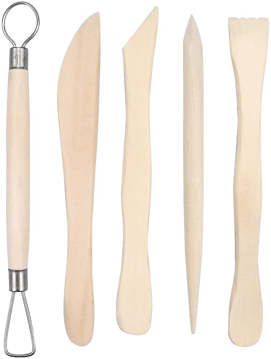 Pottery Carving Tool Set, 5 Piece Wood Clay Pottery Modeling Tools ...