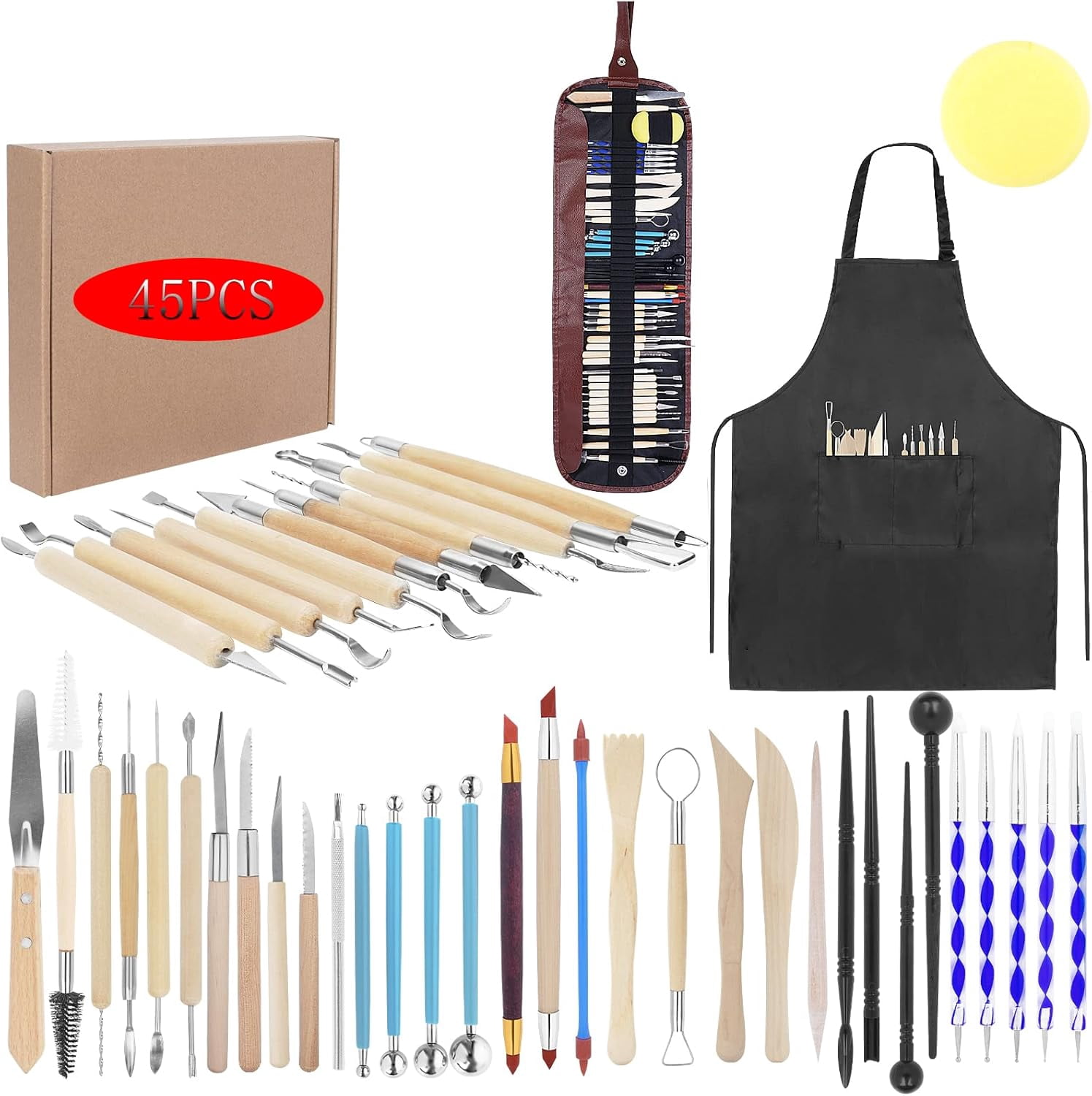 Pottery Clay Tools for Adults Sculpting, 45Pcs Basic Wood Ceramics ...