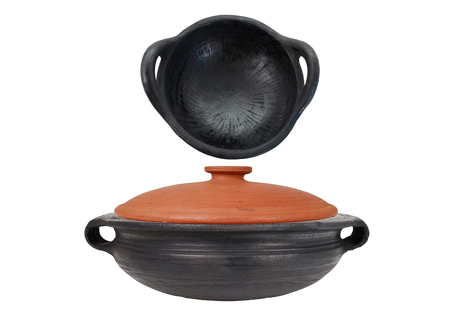Pottery Earthen Kadai Clay Pots Combo Of 2 - Black, 2+1 Liters | Deep ...