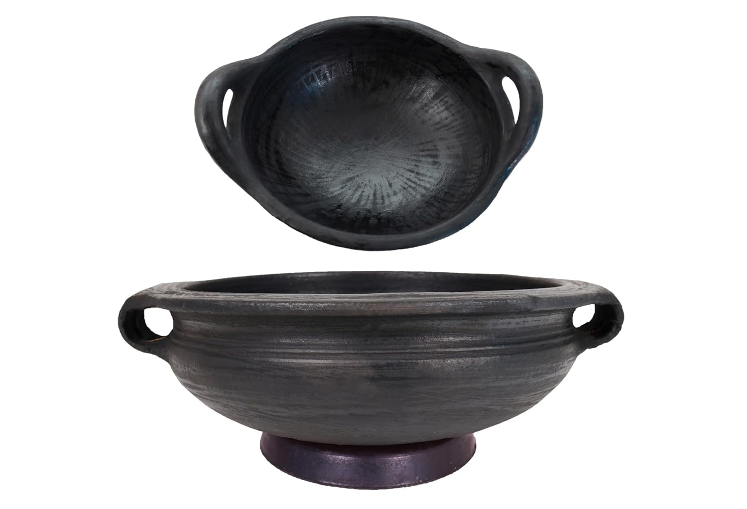 Pottery Earthen Kadai & Clay Pots Combo Of 2 For Cooking Pre Seasoned ...