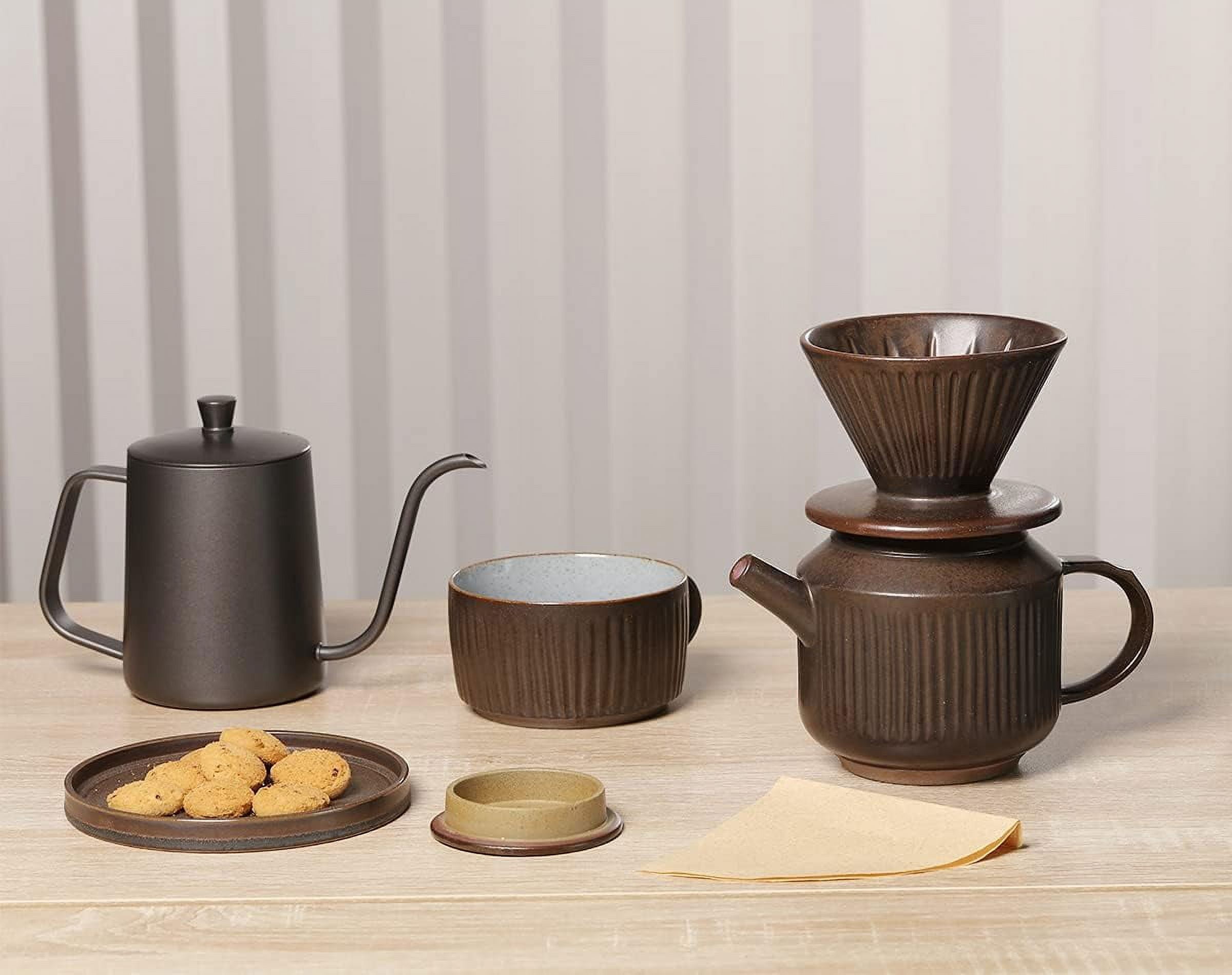 Pottery Pour Over Coffee Maker, Ceramic Cone Filter Hand Drip Coffee ...