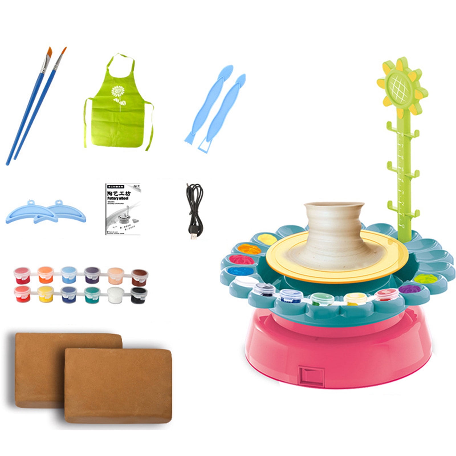 Pottery Wheel DIY Air Dry Sculpting Clay and Craft Paint Kit Electric ...