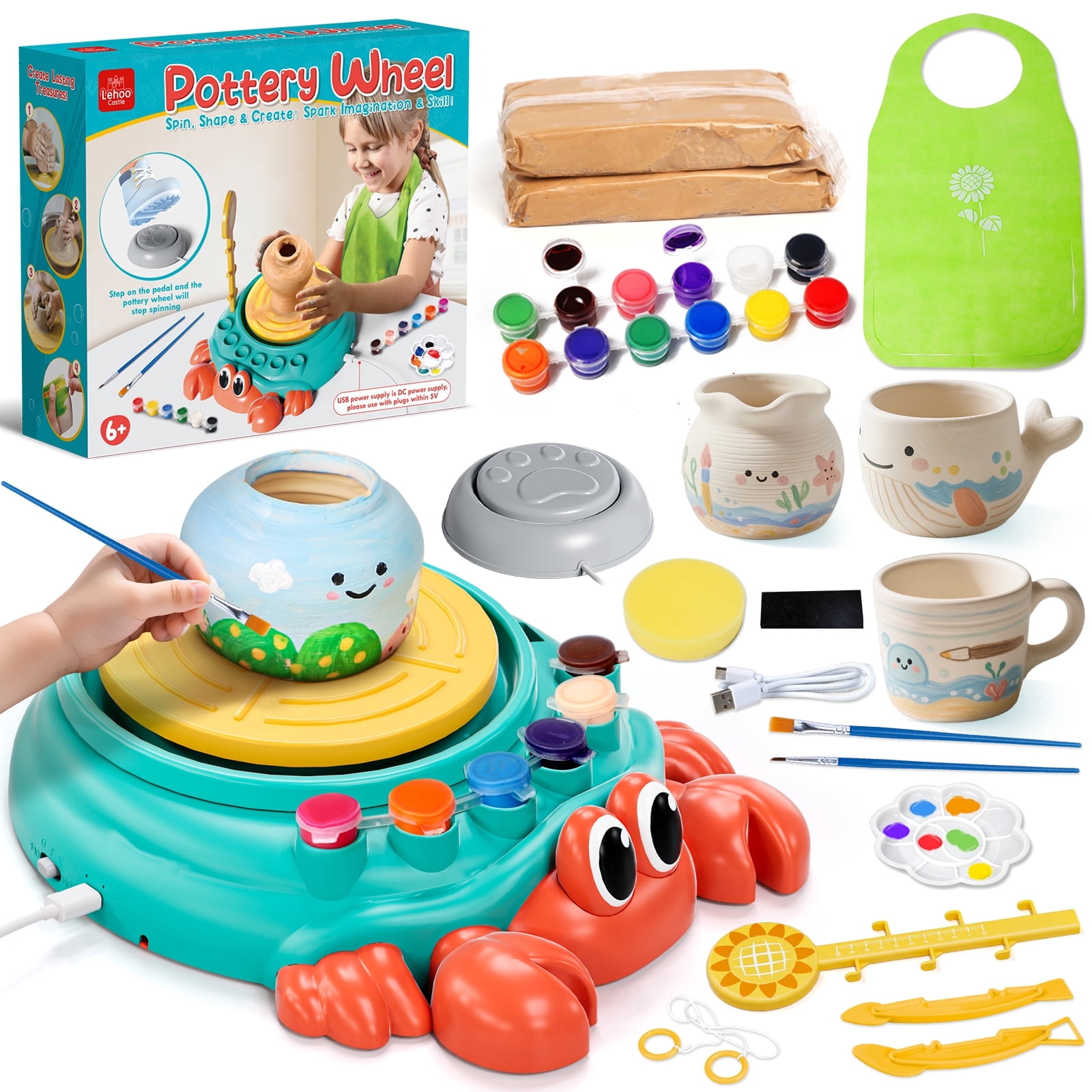 Pottery Wheel for Kids, Complete Kids Pottery Wheel Kit Arts and Crafts ...