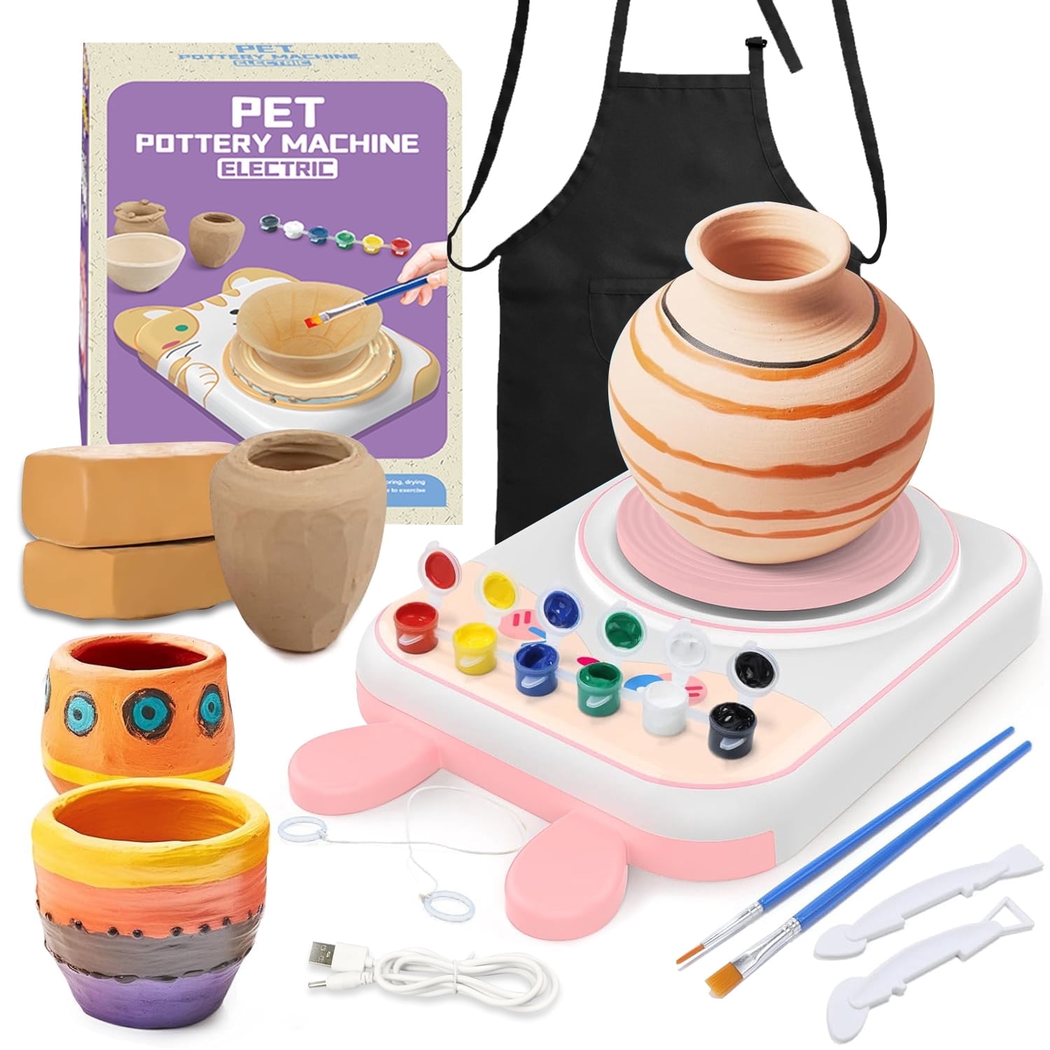 Sytle-Carry Pottery Wheel for Kids, Clay Crafts Kit with Paint Tools ...