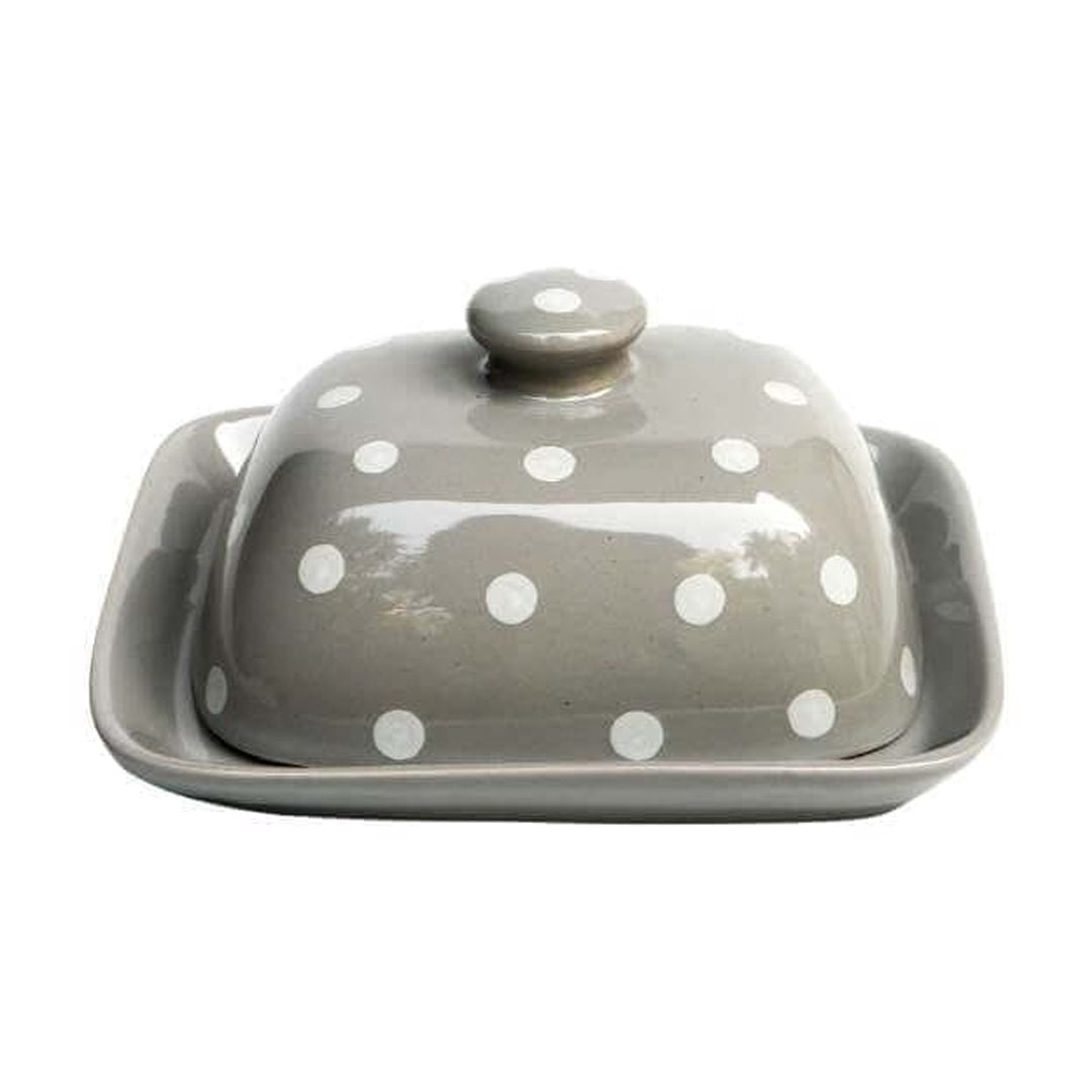 PotteryDen Pastel Grey Polka Dots Butter Dish - Hand Painted | Hand ...