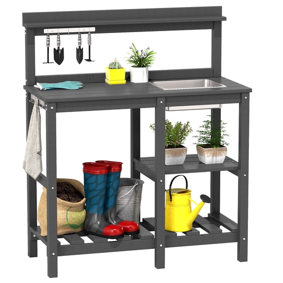 FOOWIN HDPE Outdoor Potting Table, Garden Potting Bench Table with Sink ...