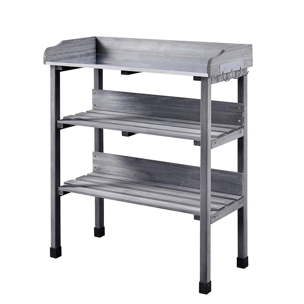 Potting Bench Table for Garden, Fir Wood Workstation with 3 Tier ...