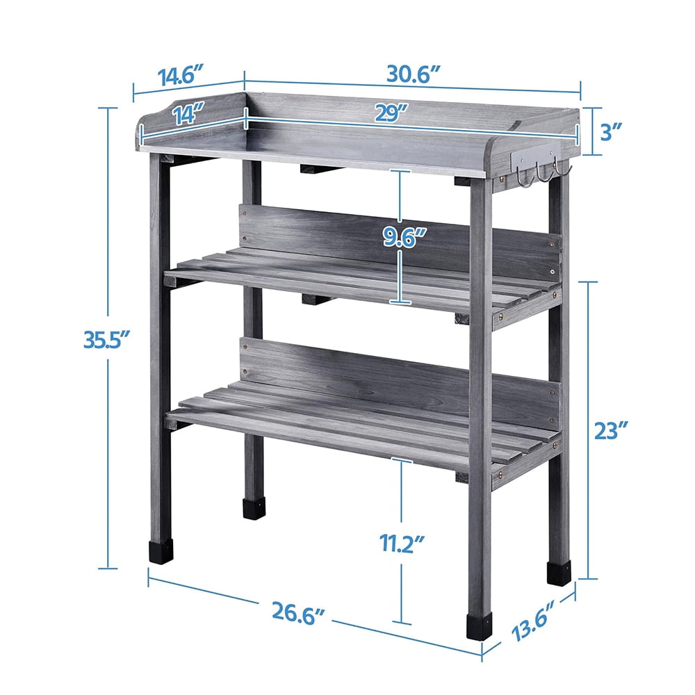 Potting Bench Table for Garden, Fir Wood Workstation with 3 Tier ...