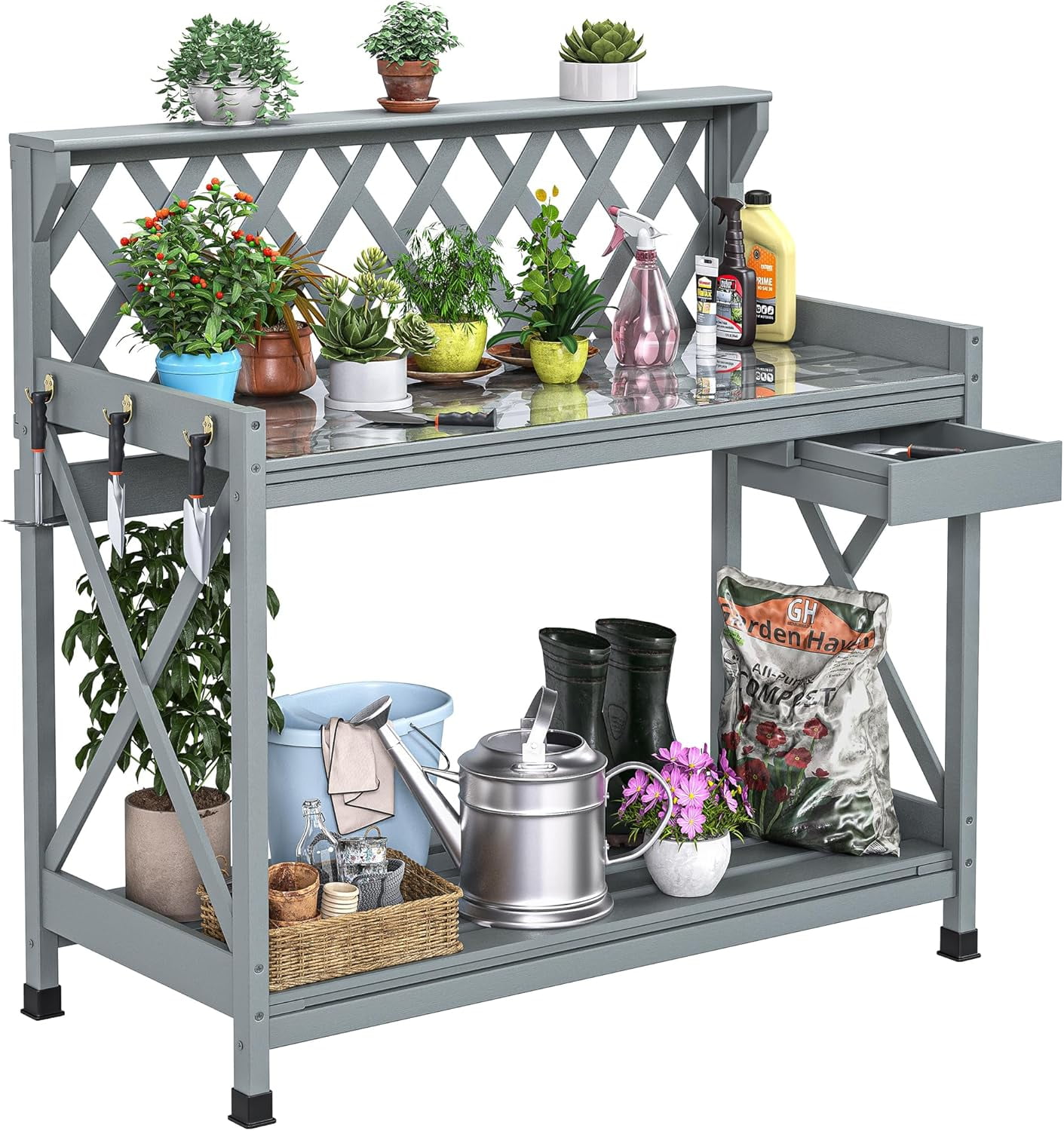 Potting Bench Table, Outdoor Garden Work Bench Station Table w/Drawer ...