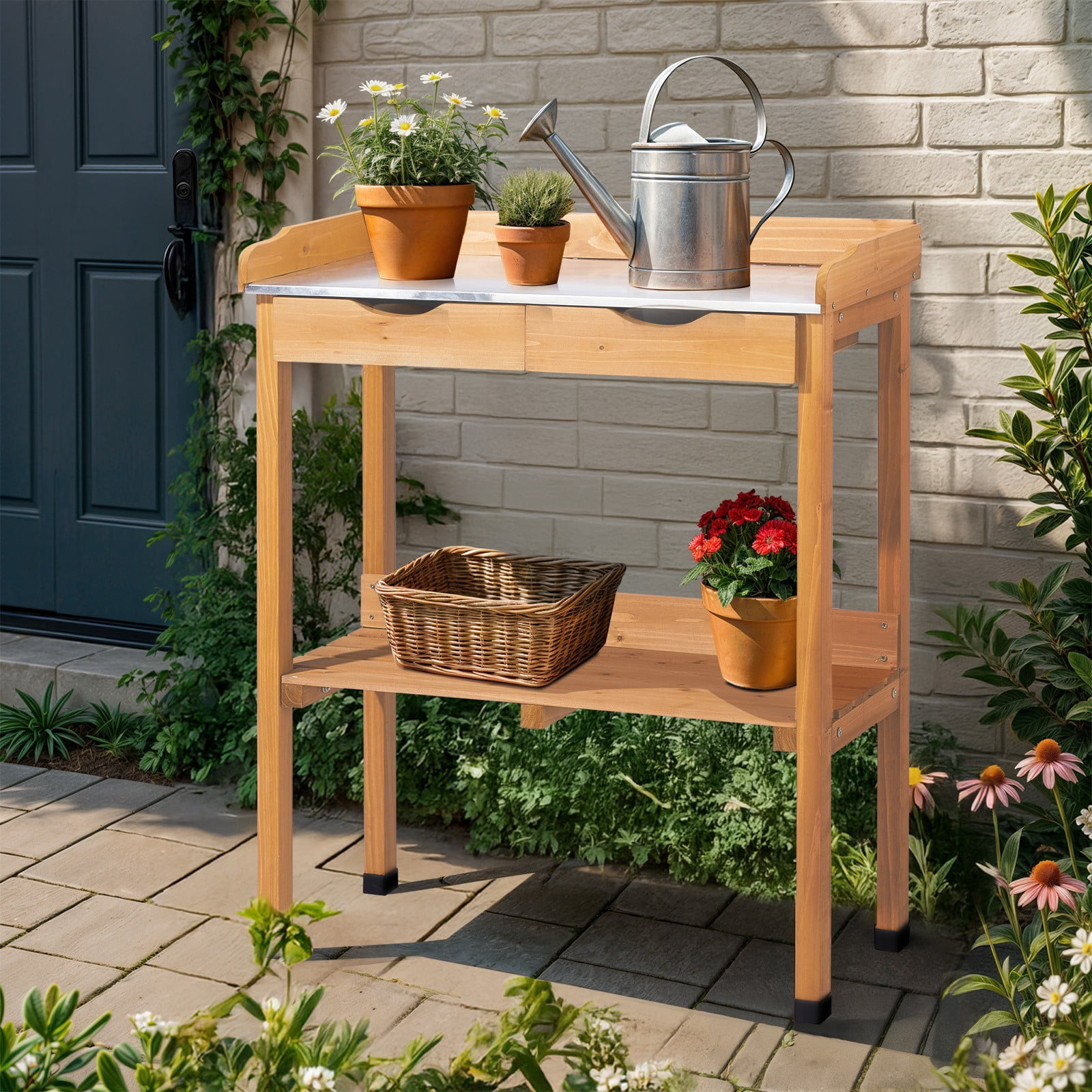 Potting Bench Table Outdoor Work Station Workbench Natural Wood ...