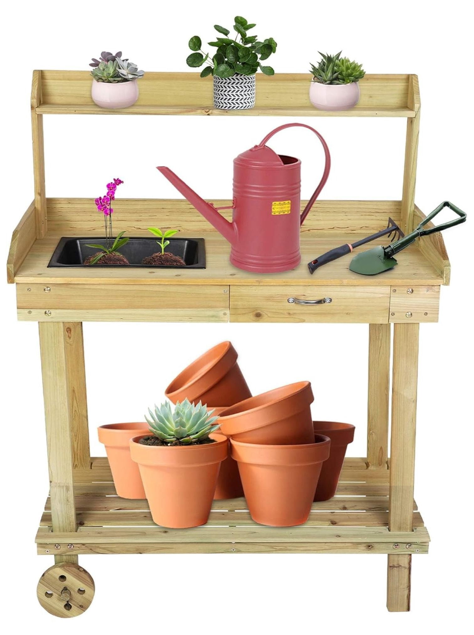 Potting Bench Table Wooden Gardening Plant Workstation Natural Solid ...