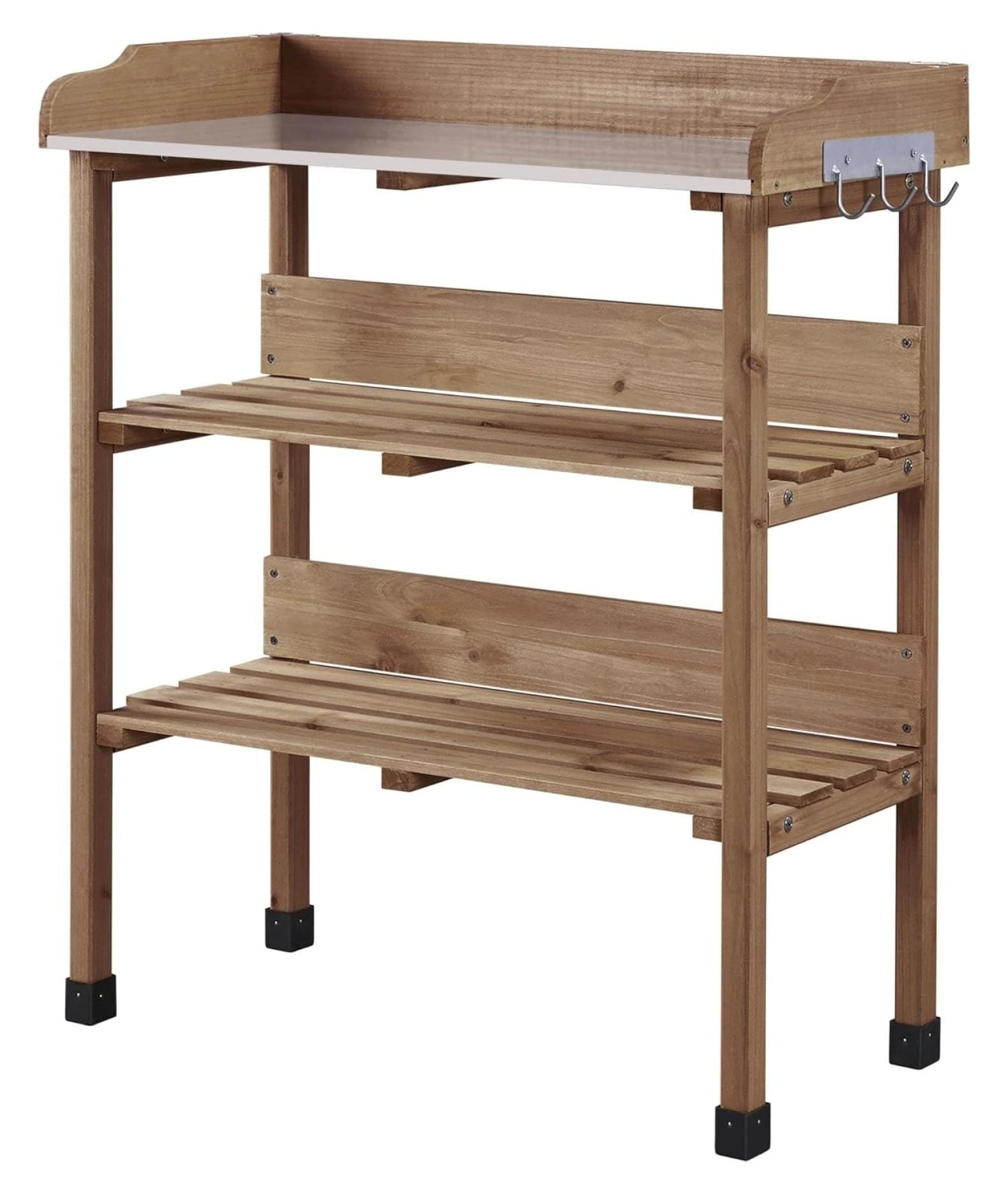 Potting Bench Table w/Metal for Garden, Fir Wood Workstation w/3 Tier ...