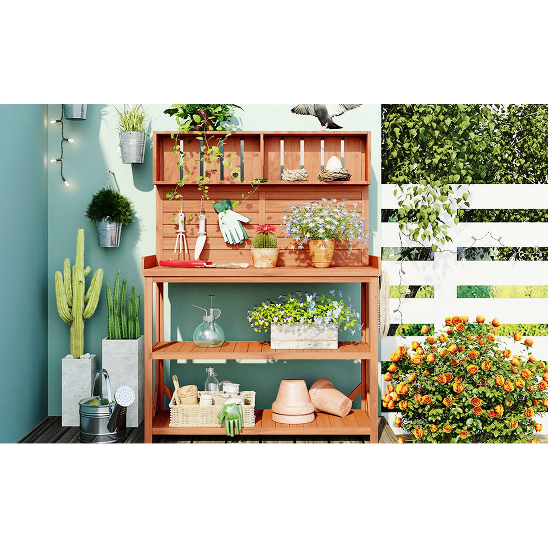 Potting Bench with 4 Shelves+Anti - falling Supportive Bars"-"Uneven ...