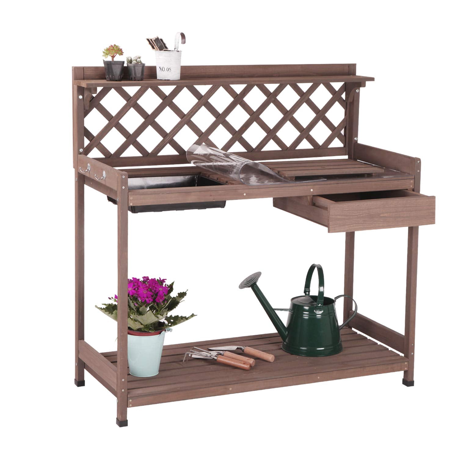 Potting Bench with PVC Layer and Sink Lid, Outdoor Wooden Gardening ...