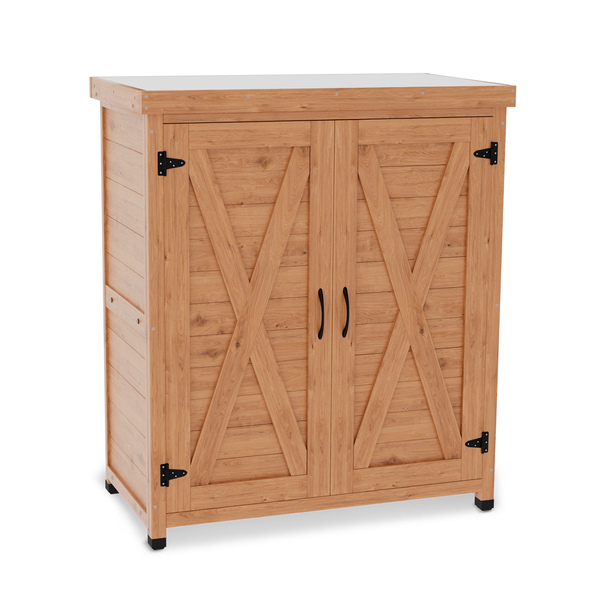 Potting Bench with Storage Cabinet and Metal Table Top for Outdoor ...