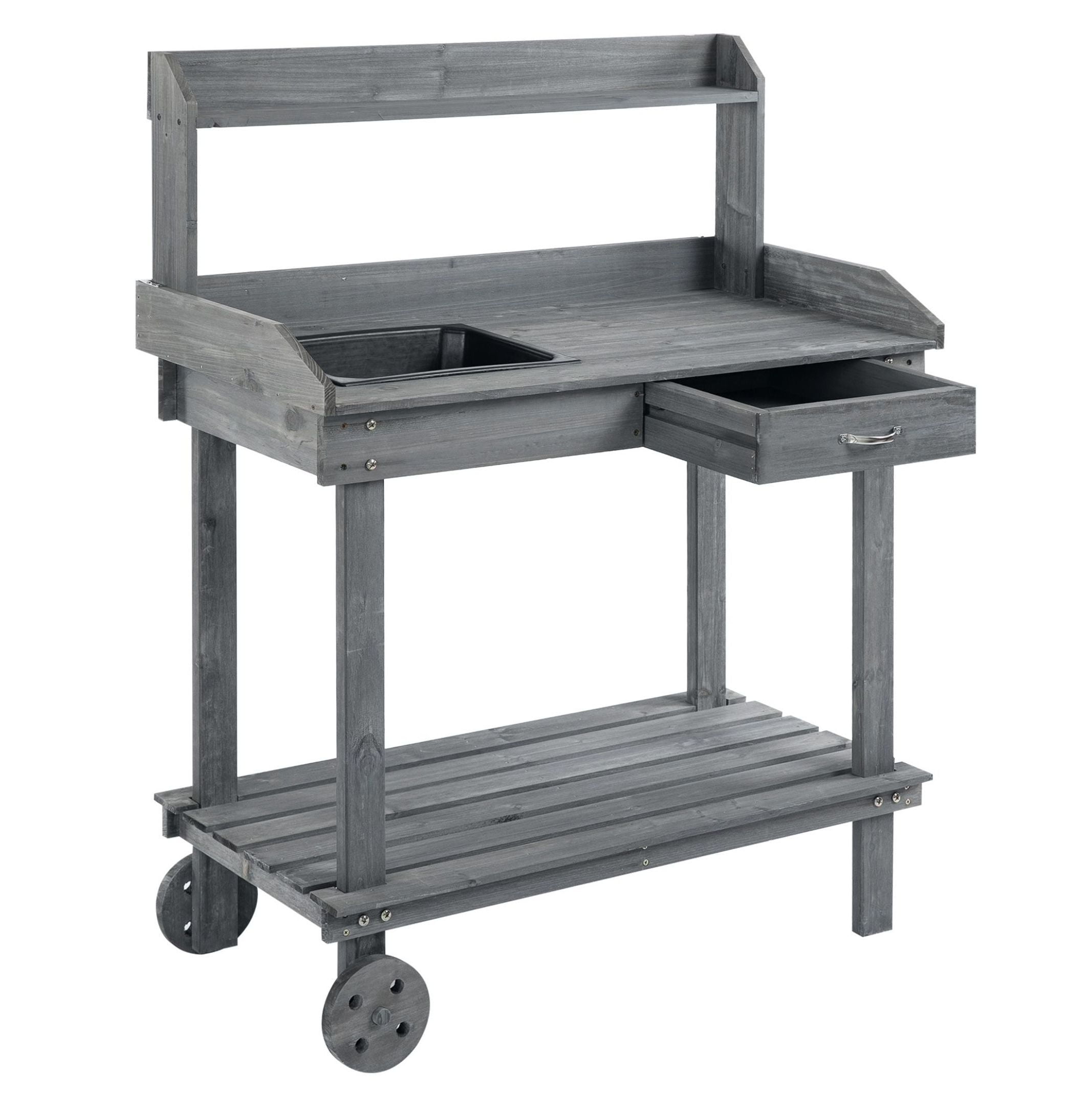 Potting Bench with Wheels - Outdoor Garden Work Table with Sink ...