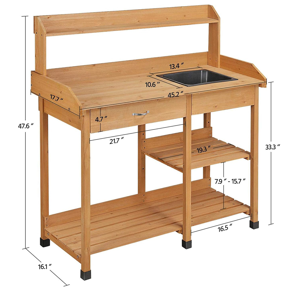Potting Benches, Outdoor Garden Potting Table with Rubber Pads and ...