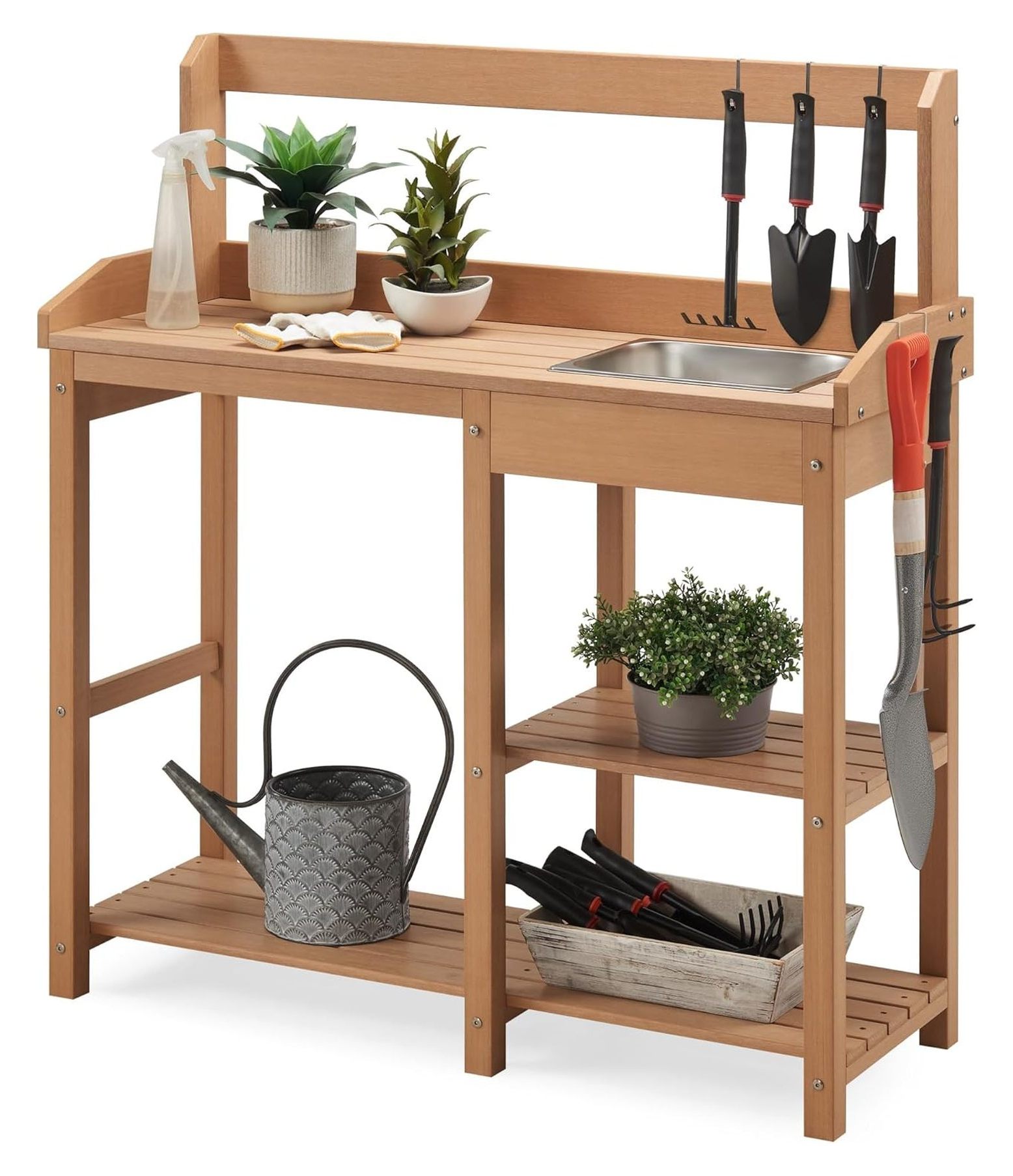 Potting , Lumber Potting Table with Removable Stainless Steel Sink and ...
