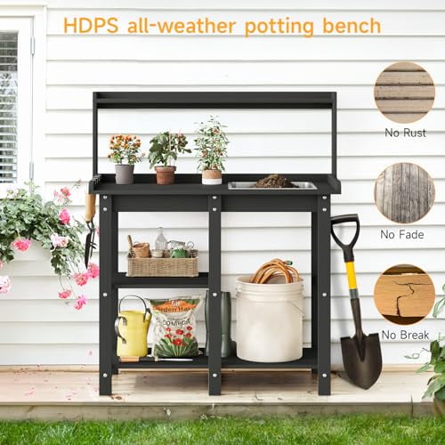Potting , Outdoor Potting Table with Removable Sink, HDPS Potting ...