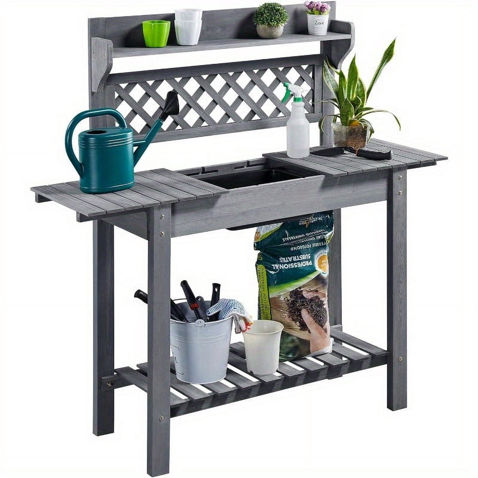 Potting Table Wood Workstation Table Sliding Tabletop Removable Dry ...