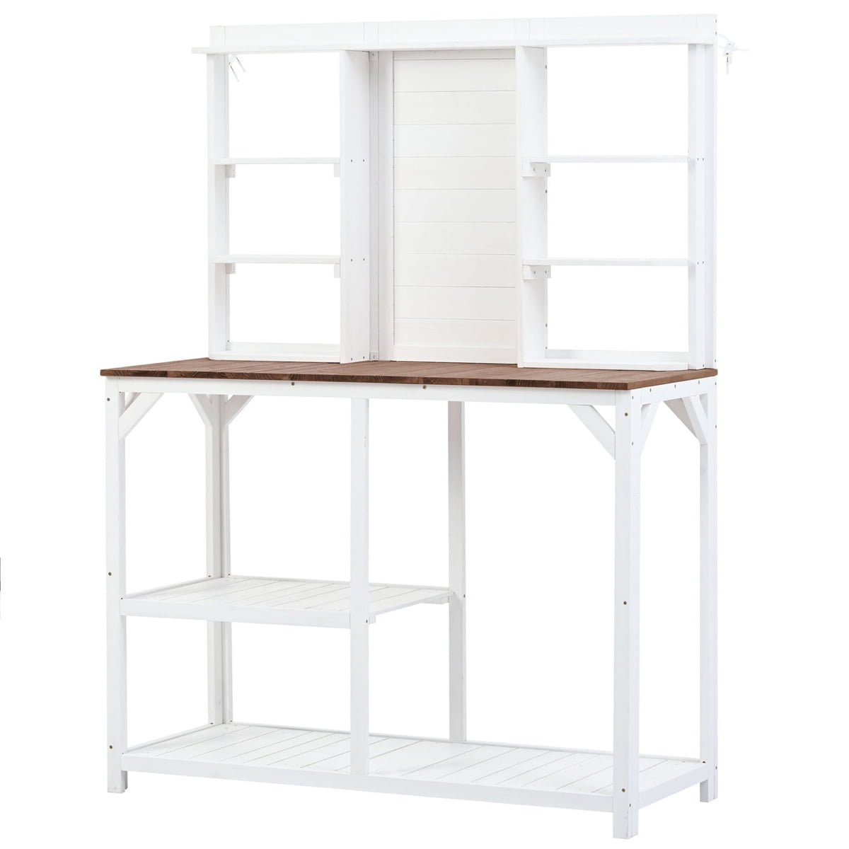 Potting Table, Wooden Potting Bench Farmhouse Garden Workstation with 6 ...
