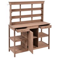 65" Large Wooden Farmhouse Rustic Outdoor Potting Bench Table, Patio ...