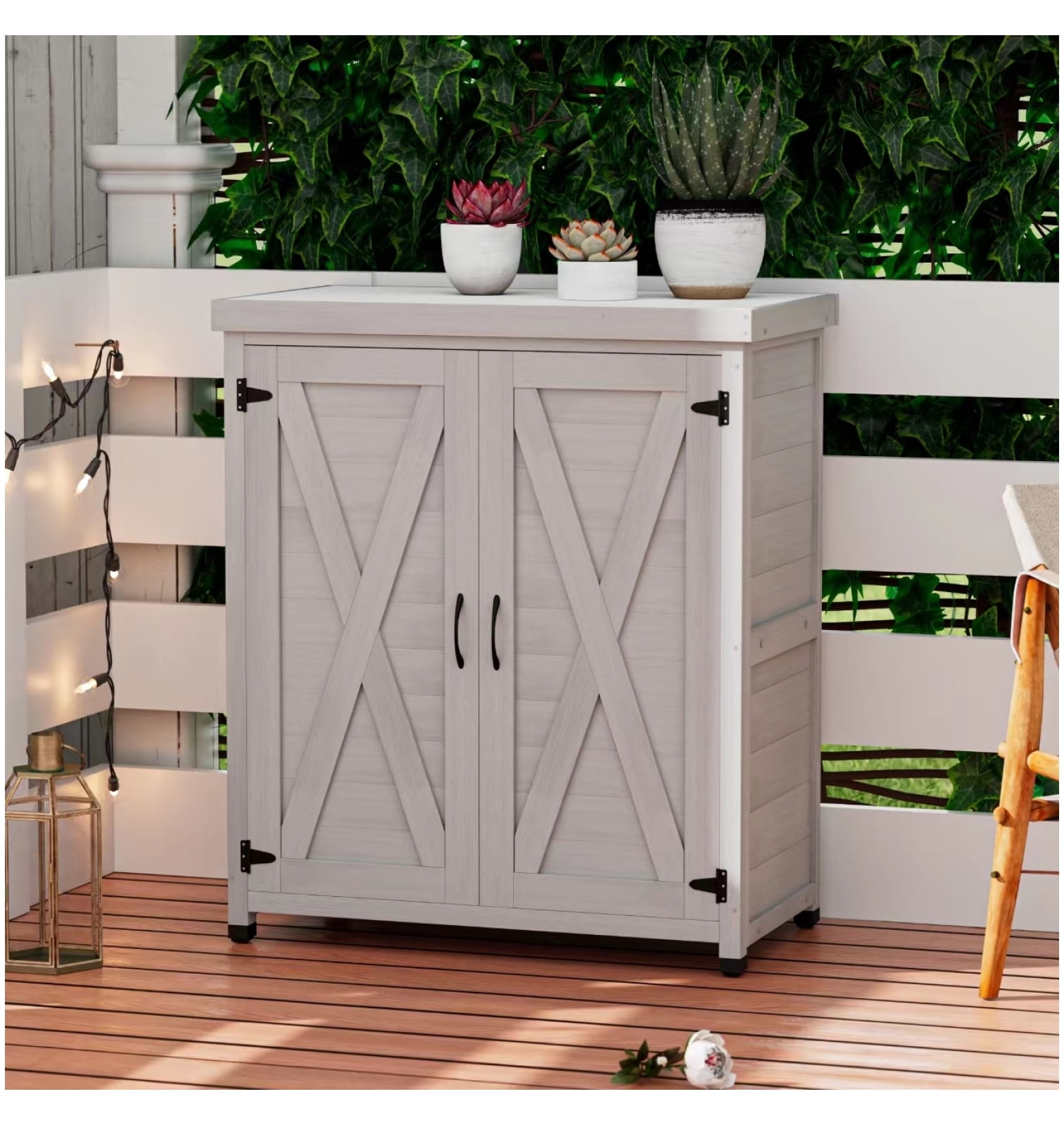 Potting with Storage Cabinet and Metal Table Top for Outdoor Patio ...