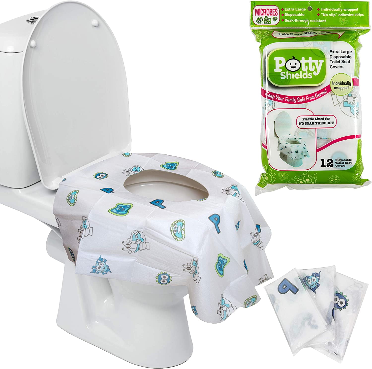 Potty Shields Disposable Toilet Seat Covers for All Ages 12 Pack ...