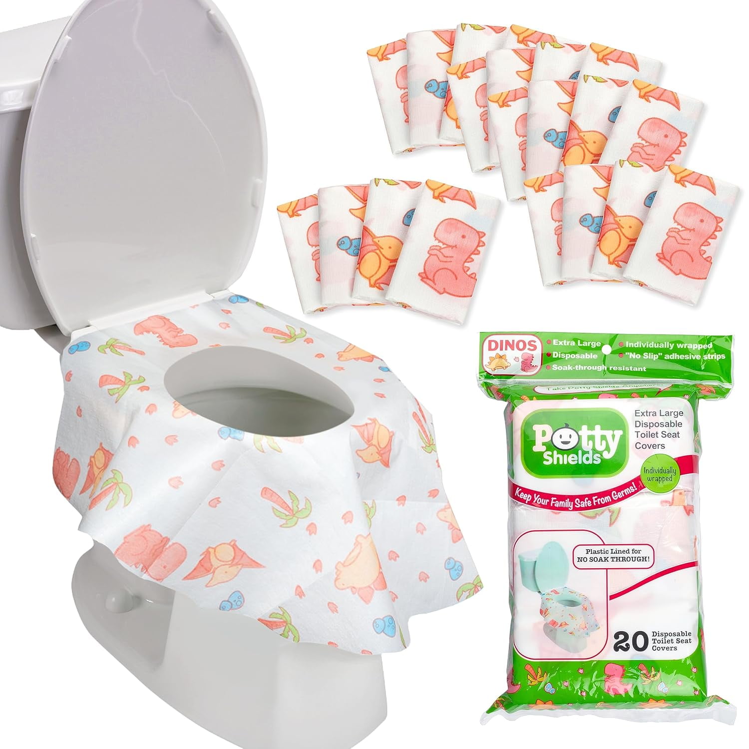 Potty Shields Toilet Seat Covers Disposable (20 pk, Dinosaurs) - XL ...