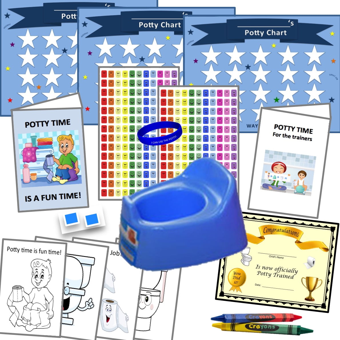 Potty Training (6wks) 322 Pieces, System-Kit/Guide- 1 Blue Potty, 3 ...