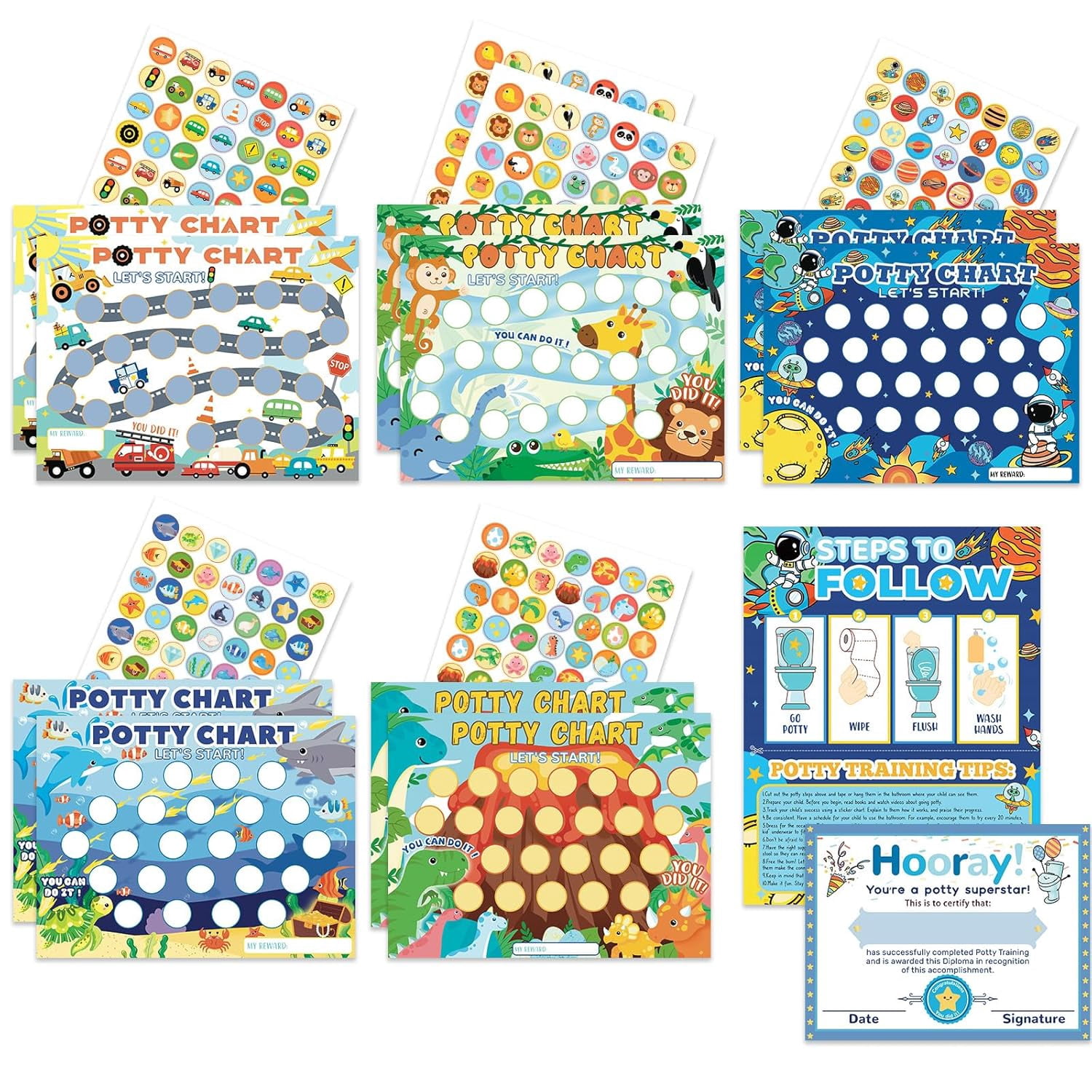 Potty Training Chart for Toddlers Boys with Fun Reward Stickers - 18 ...