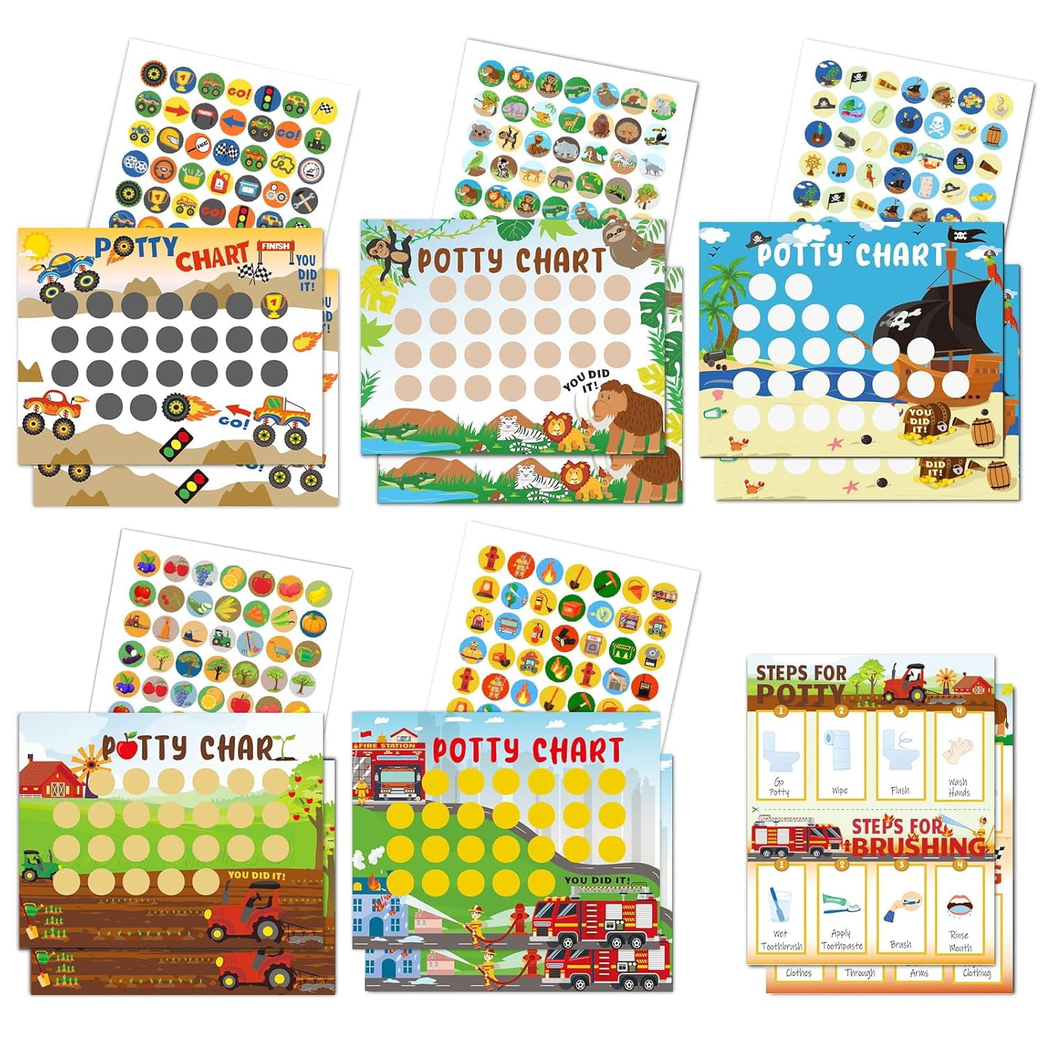 Potty Training Chart for Toddler 17 PCS Self-Care Training Sticker ...